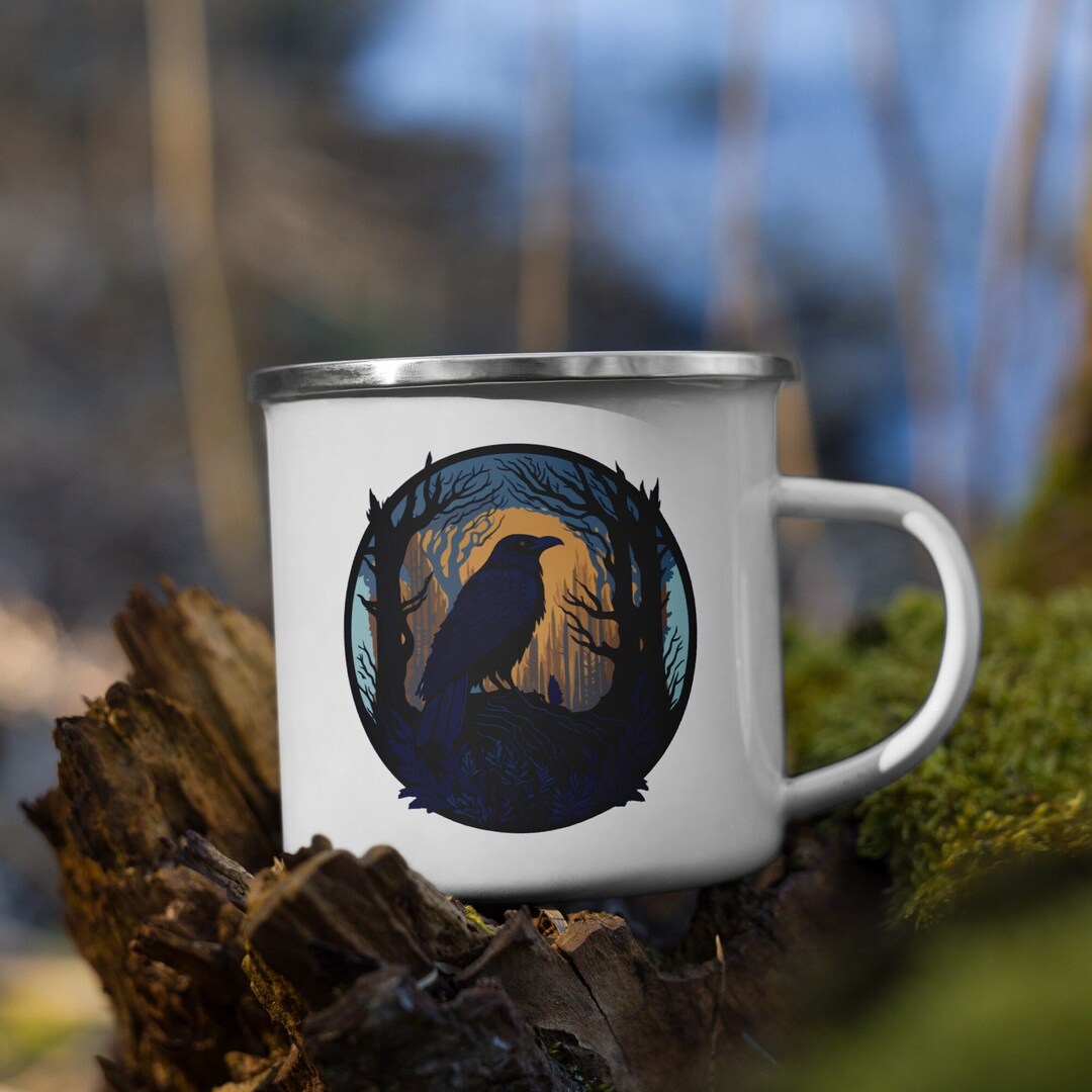 Raven Graphic Enamel Mug in Scandinavian Goth Style, Perfect Bird Lover ...