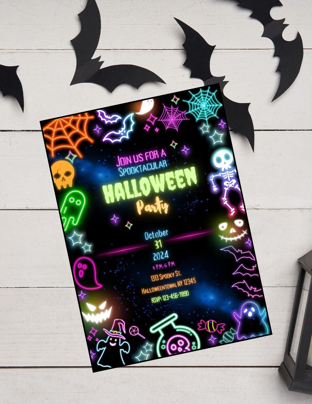 Neon Halloween Party Invitation - Etsy