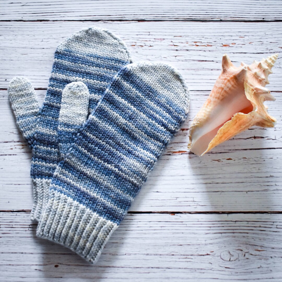 White Horses Mittens Knitting Pattern | Digital PDF | Striped Wave ...