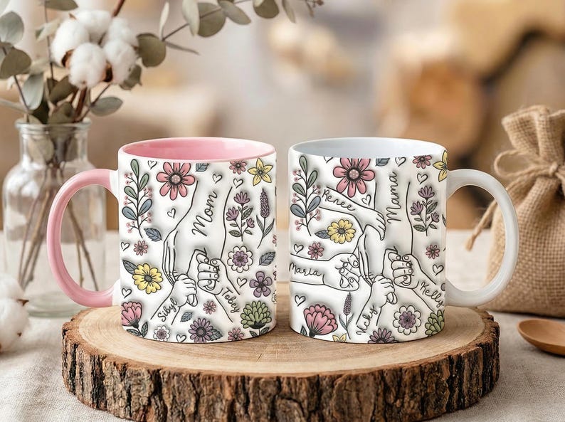 Personalized Mom Mug With Kids Names, Custom Floral Coffee Mug for Mom ...