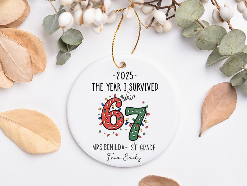 The Year I Barely Survived 67 Ornament, Funny Teacher Gift 2025, Custom ...