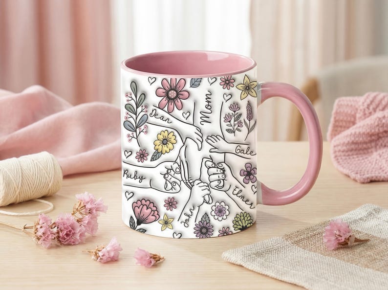 Personalized Mom Mug With Kids Names, Custom Floral Coffee Mug for Mom ...