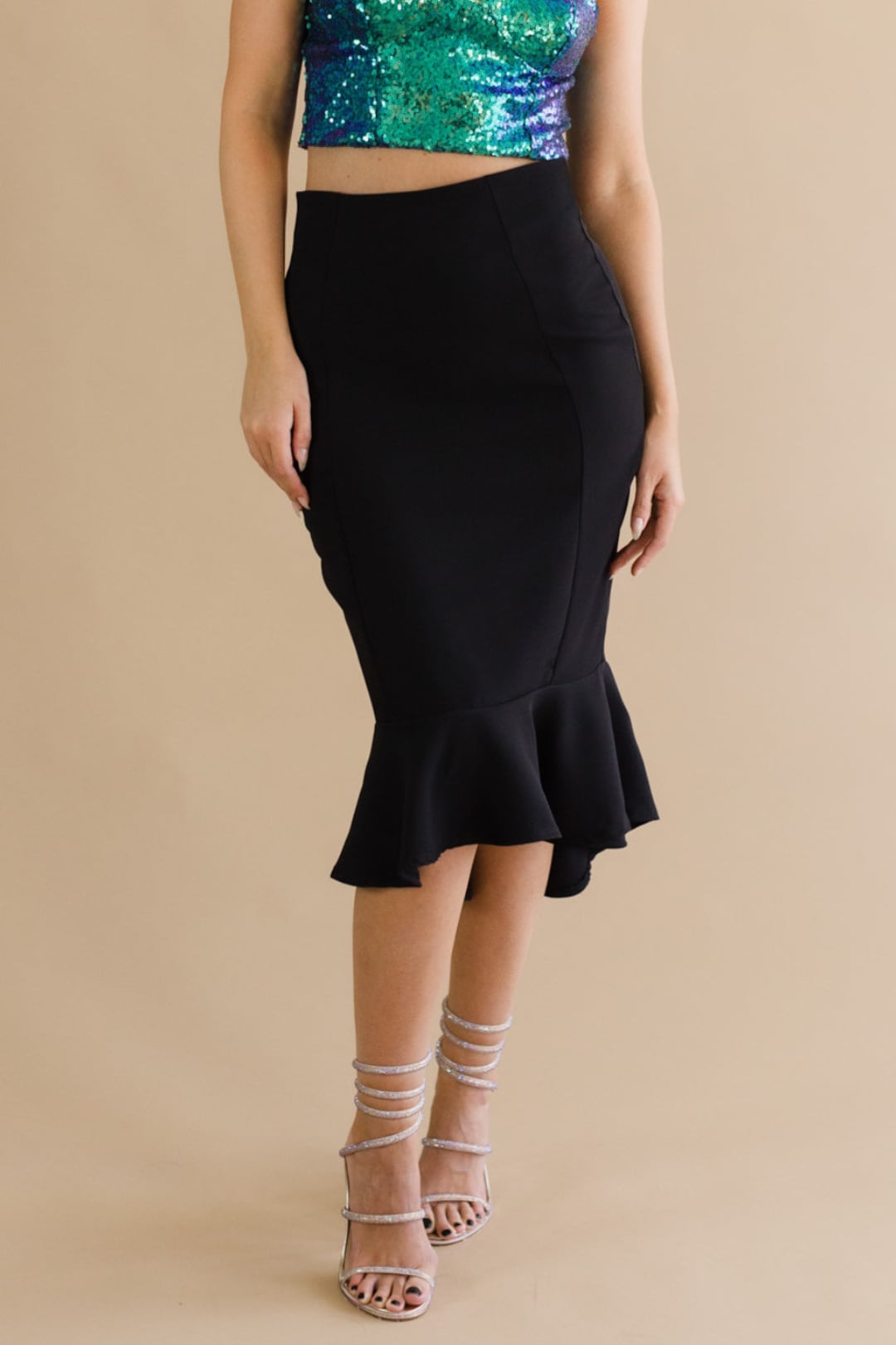 High Waist Pencil Skirt | Ruffle Pencil Skirt | Pencil Skirt With ...