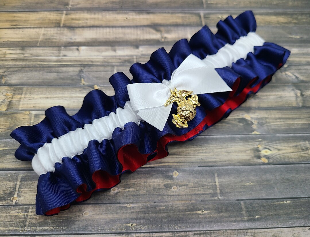 USMC Dress Blues Inspired Wedding Garter With EGA Gold Color Charm ...