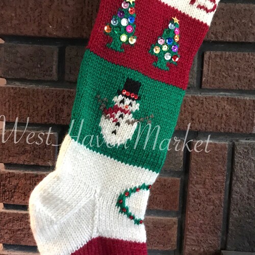 PDF for Vintage Christmas Trees and Snowmen Stocking PATTERN | Etsy