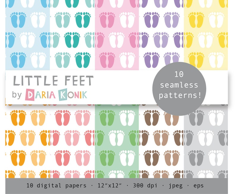 Little Feet Digital Paper Pack-foot Prints Baby Digital | Etsy