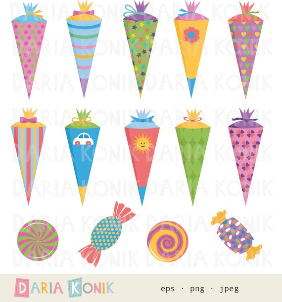 School cones clip art set candy cones German school cones | Etsy