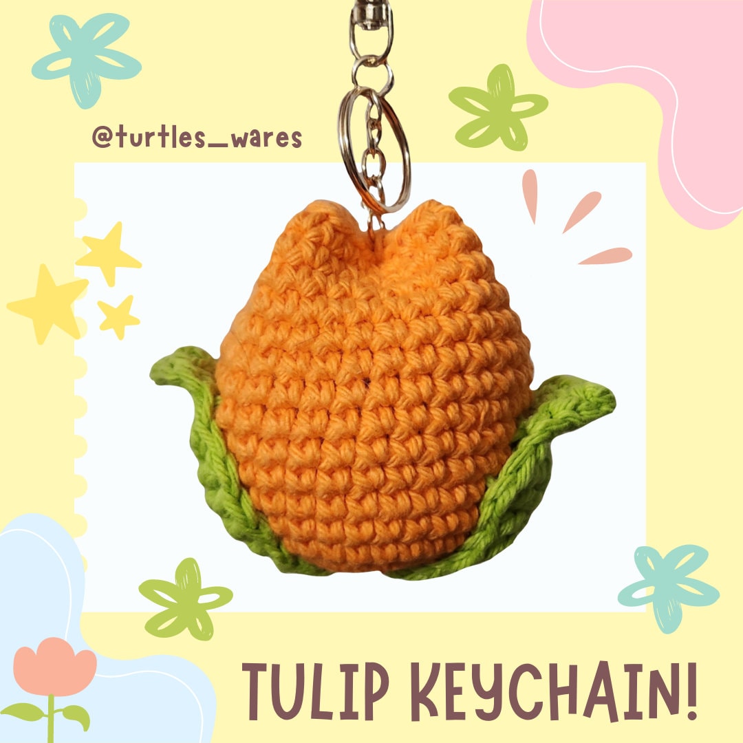 Crochet Tulip Keychain - Orange - Etsy