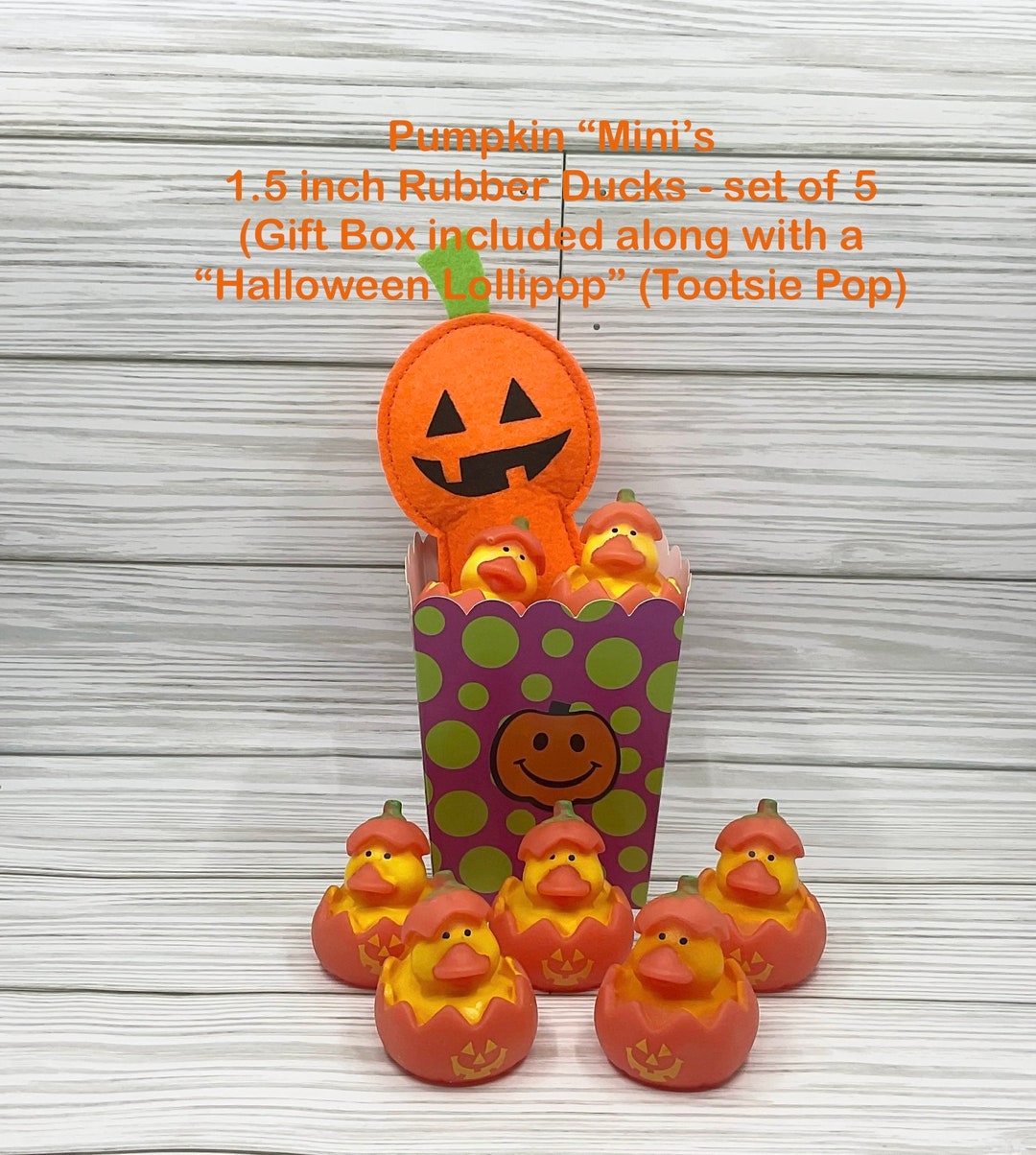 Pumpkin Mini Rubber Ducks - Set of 5 With Lollipop and Gift Box ...