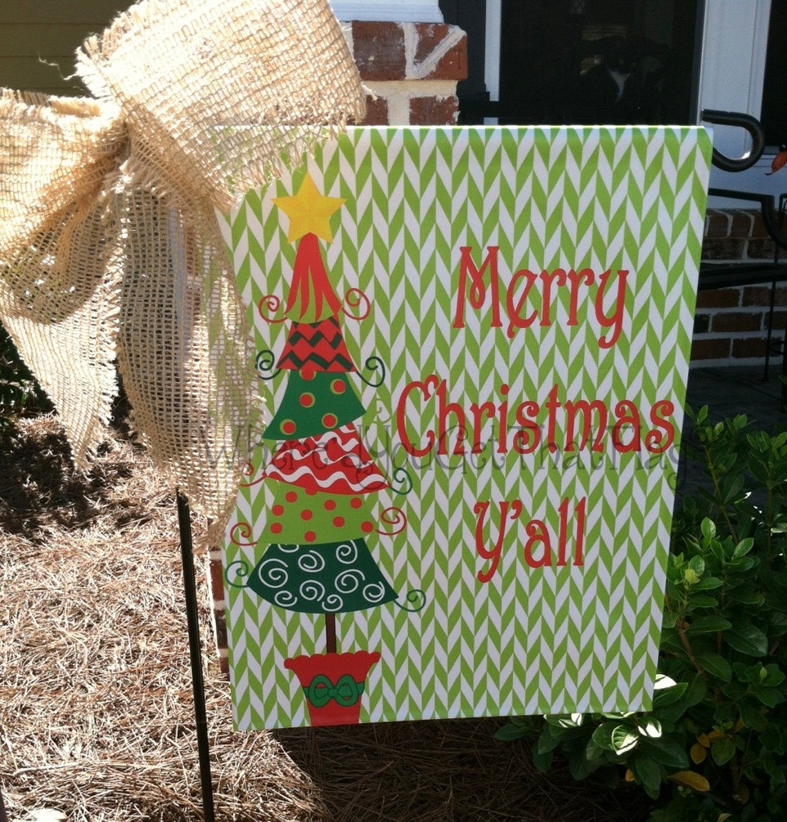 Custom Personalized Garden Sign Tree Merry Christmas Y'all - Etsy