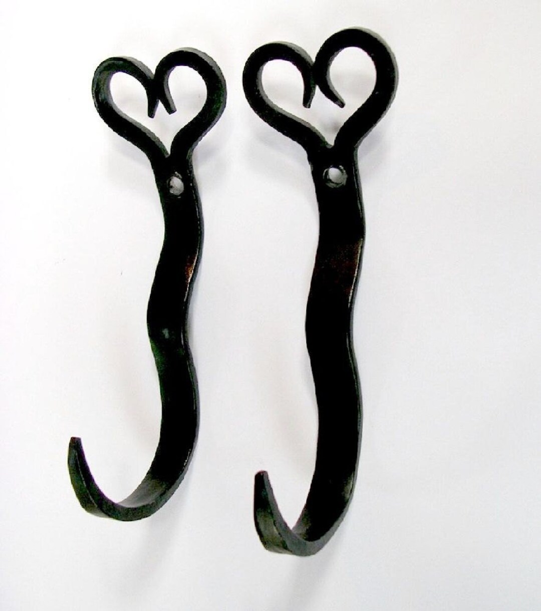 Blacksmith Wrought Iron Rolling Pin Hooks Heart Top Starter Pair ...