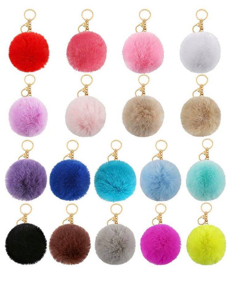 Pom Poms Key Chains 3 Fluffy Pompoms Key Chain Faux - Etsy