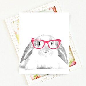 Bunnies in Glasses, Bunny Print, Bunny Art, Animal Printables, Bunny ...