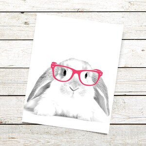 Bunnies in Glasses, Bunny Print, Bunny Art, Animal Printables, Bunny ...