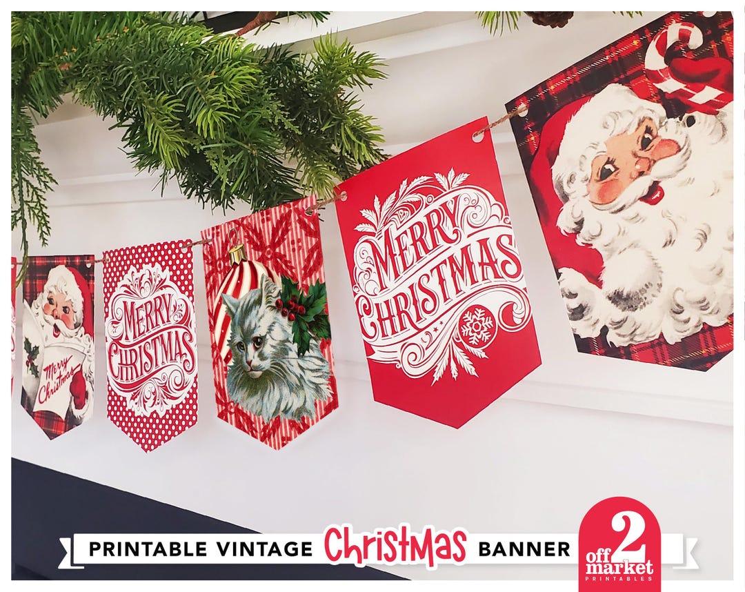 Vintage Christmas Banner Printable PDF | Retro Santa Christmas Bunting ...