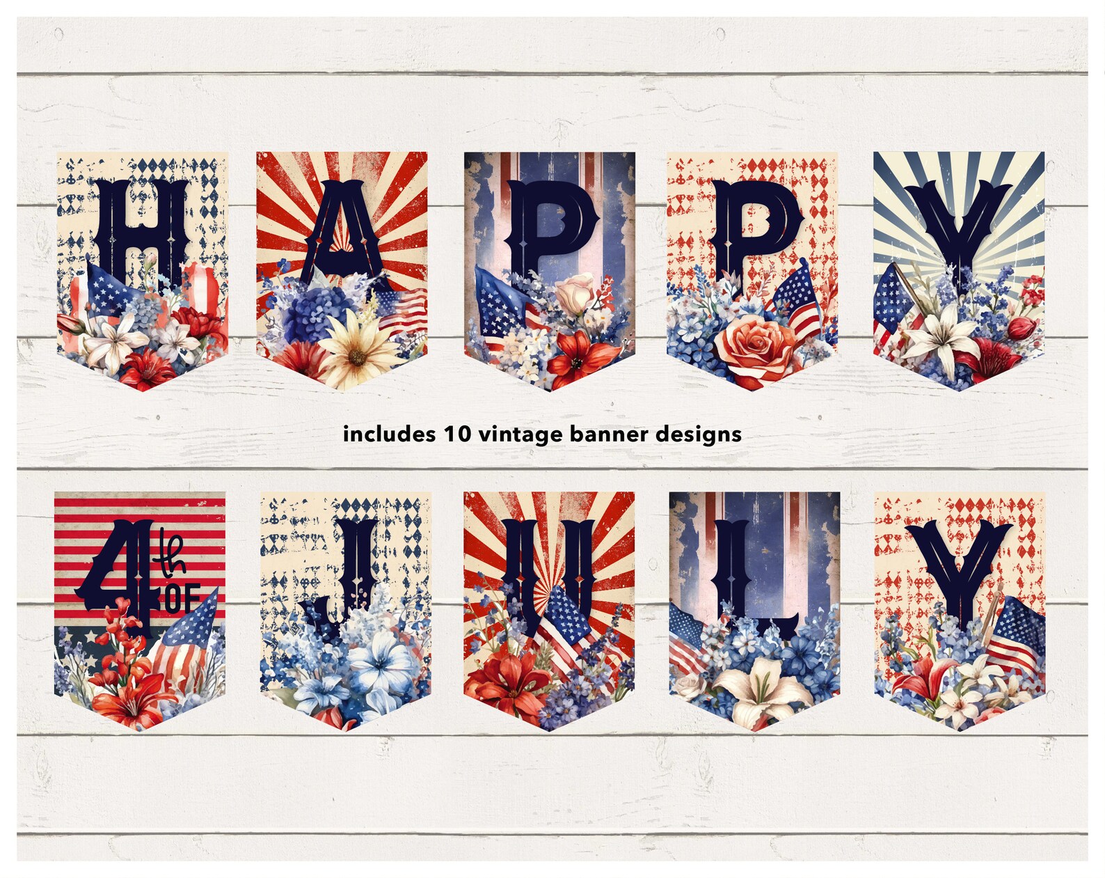Printable 4th of July Banner Digital Download | Shabby Chic Patriotic ...