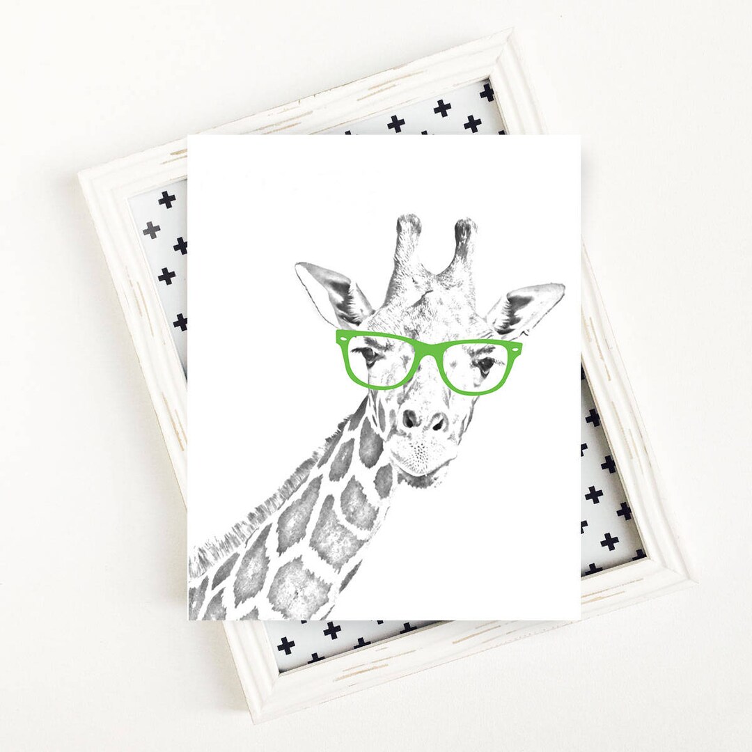 Whimsical Giraffe Art Print, Black and White Giraffe Poster Print ...