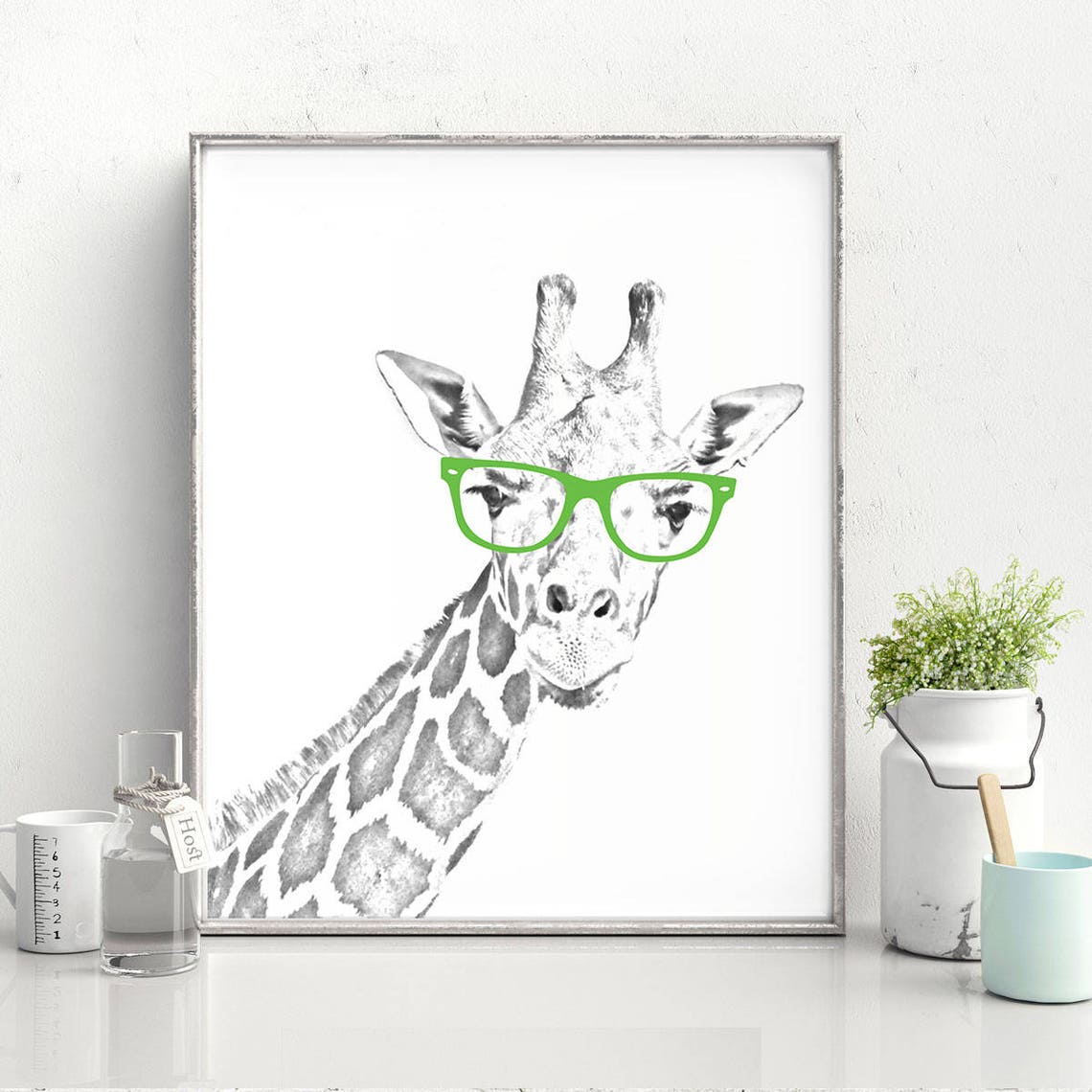Whimsical Giraffe Art Print, Black and White Giraffe Poster Print ...