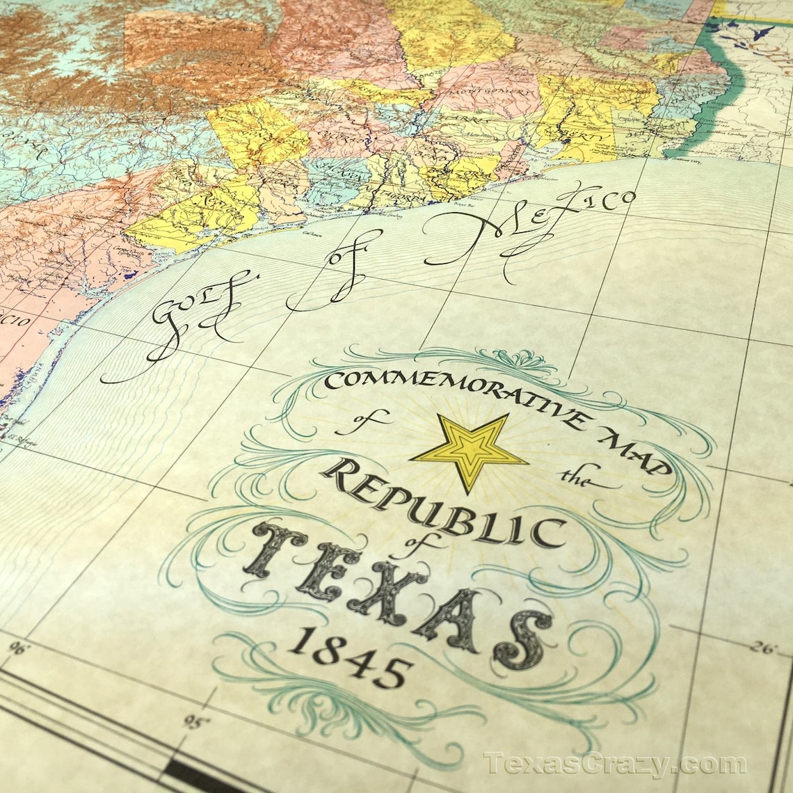 Mapa de la República de Texas grande 1845 personalizado enmarcado en ...
