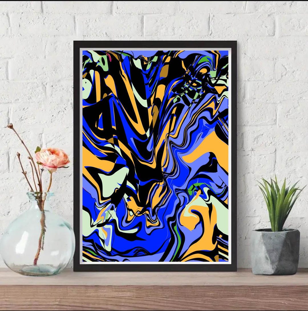 Blue Modern Abstract Art, Bright Home Decor, Minimalist Bright Abstract ...