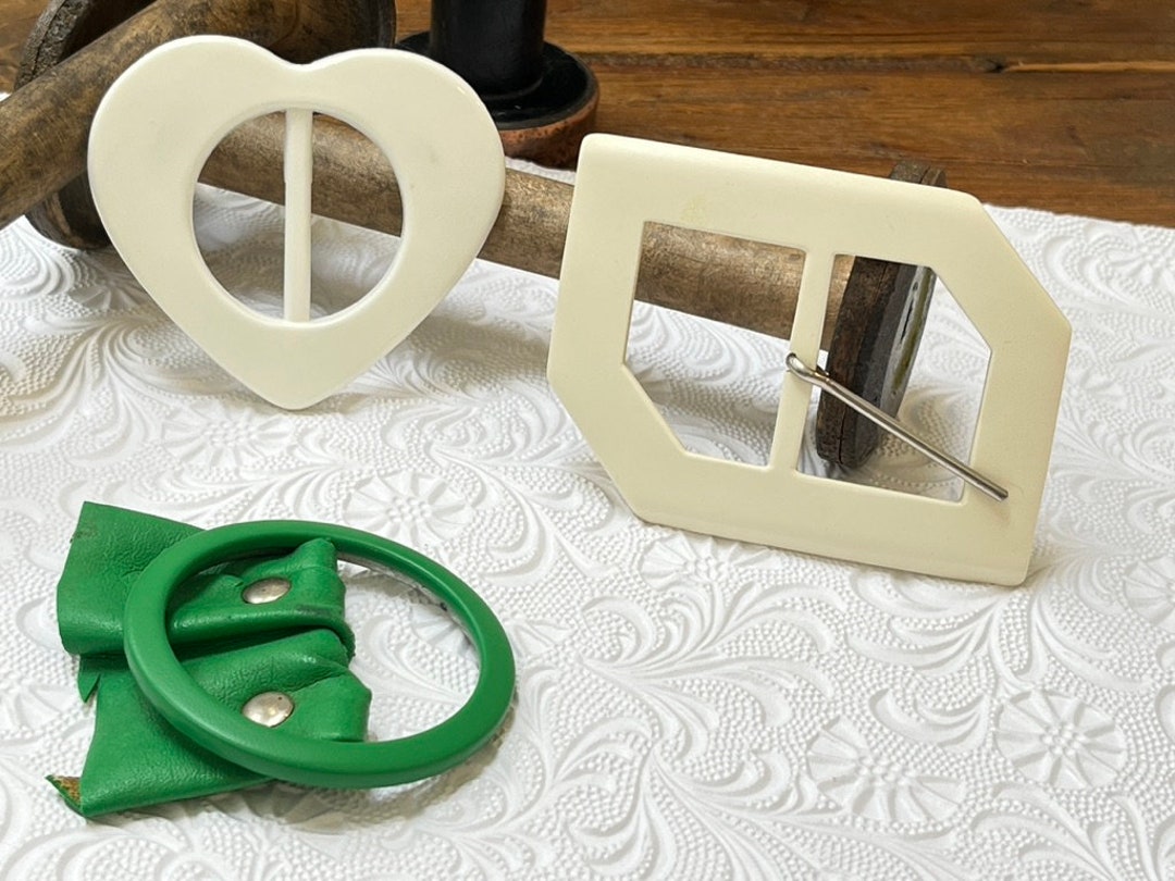 Vintage Retro 1960's 1970's Buckles, White, Green, Heart, Round , Large ...