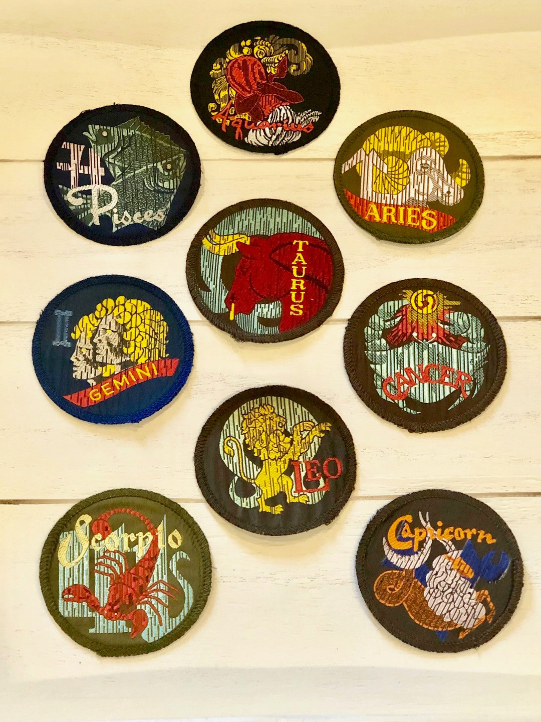 Vintage 1970's Cash's, Zodiac, Star Signs, Tapestry Badges, Woven ...