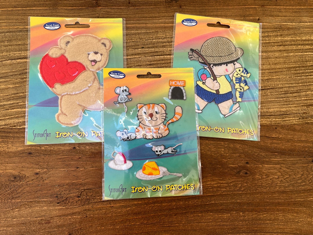 Stitch Art Iron-on Patches, Cute Fabric Patches, Red Heart & Teddy Bear ...