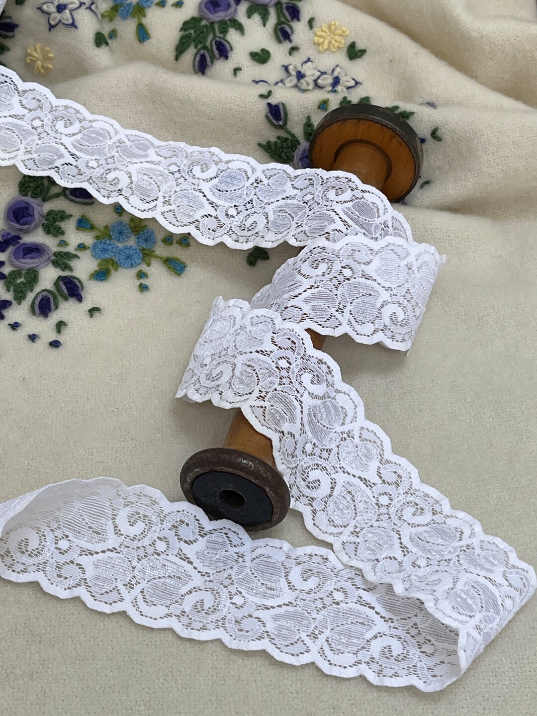 Elastic Lace, Snow White and Soft Silver, Bridal Lace , Lace Trim, 60mm ...