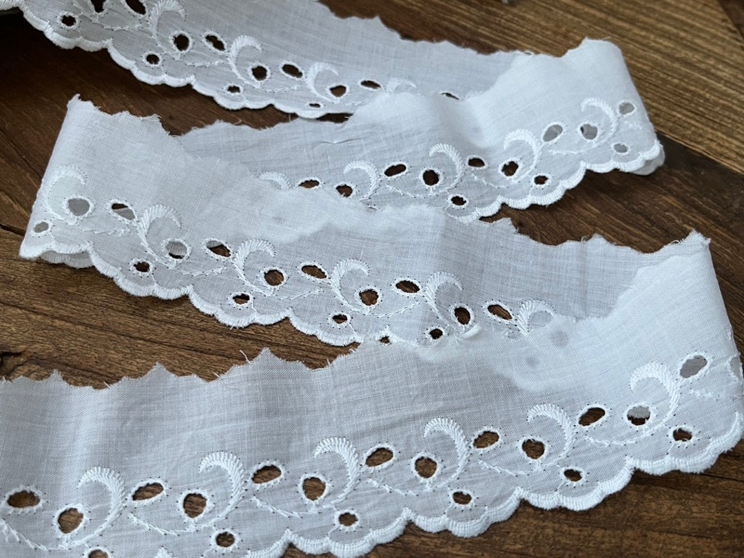 Vintage, White, Broderie Anglaise, Lace Trim, 48mm Wide , 2 Metre ...