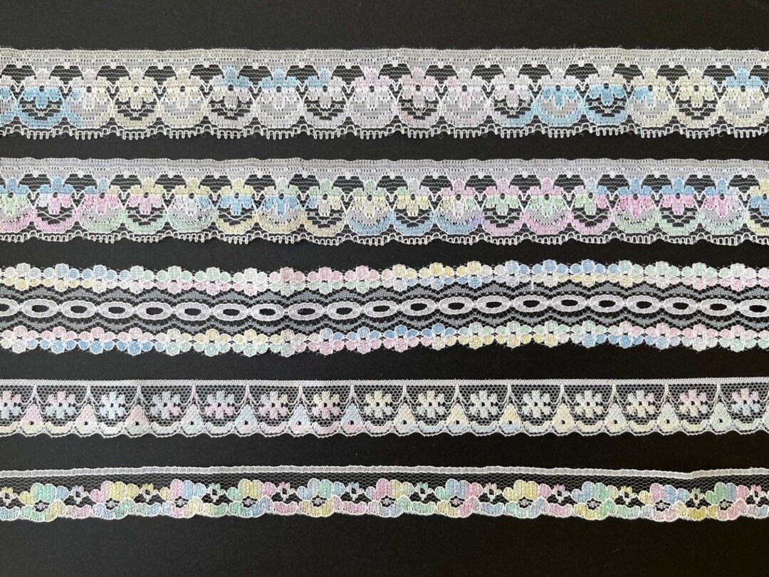 Vintage Soft Rainbow, Fine Lace, Ribbon Insert, Flower Lace, Purple ...