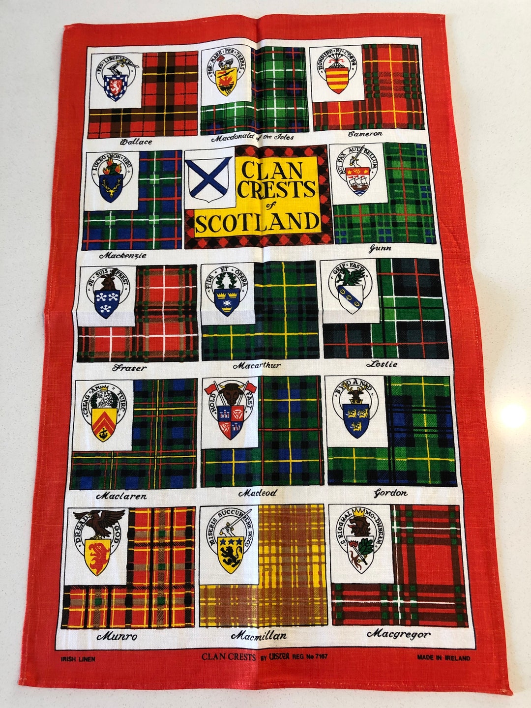 New Vintage Unused Ulster Irish Linen, Retro, Clan Crests of Scotland ...