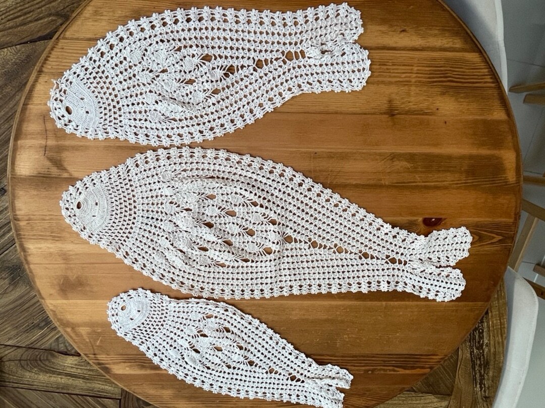 Vintage, Set of 3, Antique White Fine Crochet Handmade, Doily, Fish ...