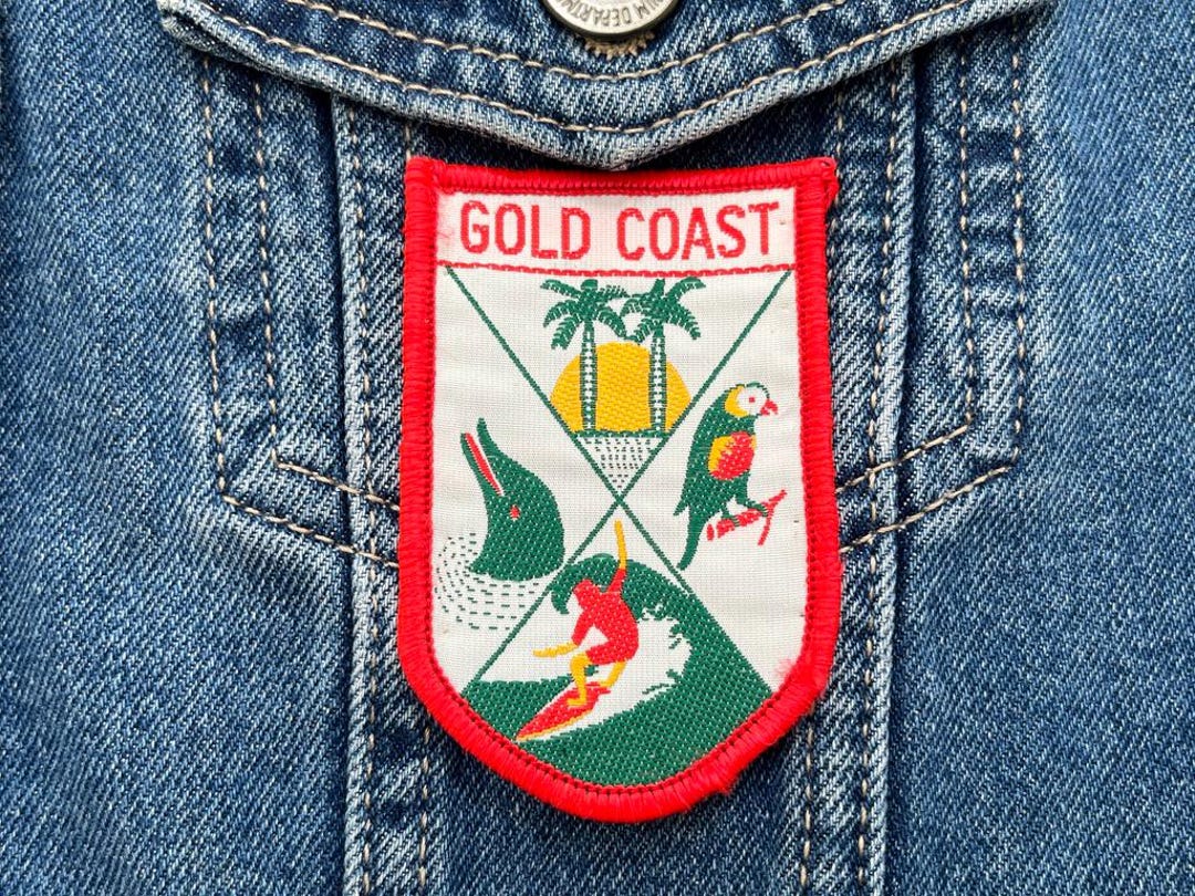 Vintage Patch, Gold Coast, Queensland, Dolphins, Palm Trees, Parrots ...