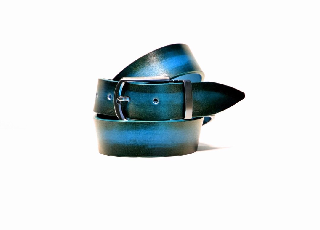 Men Women Leather Belt Teal Blue Belt Reversible Belts Patina - Etsy