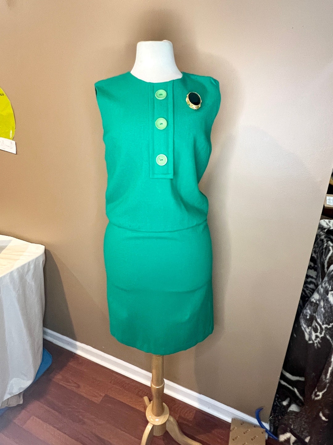 Mod Green Shift, Green Wool Dress, Green Wool Sheath, Lined Wool Dress ...