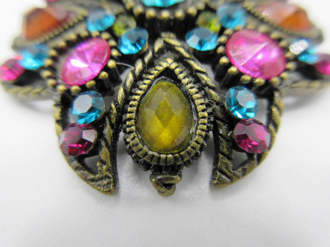 Vintage Multi Colored Rhinestone Pendant - Etsy