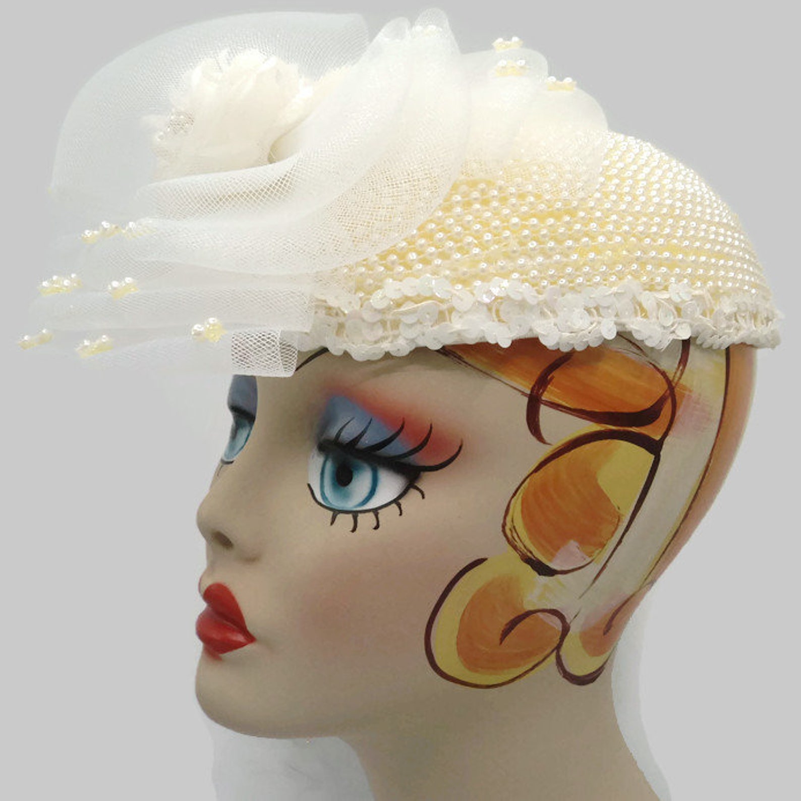 1940's Cream and Ivory Pearl Bead Floral Netted Juliet Cap - Etsy