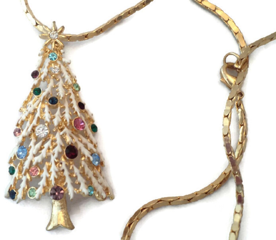 Rhinestone Enamel Christmas Tree Pendant Necklace - Etsy