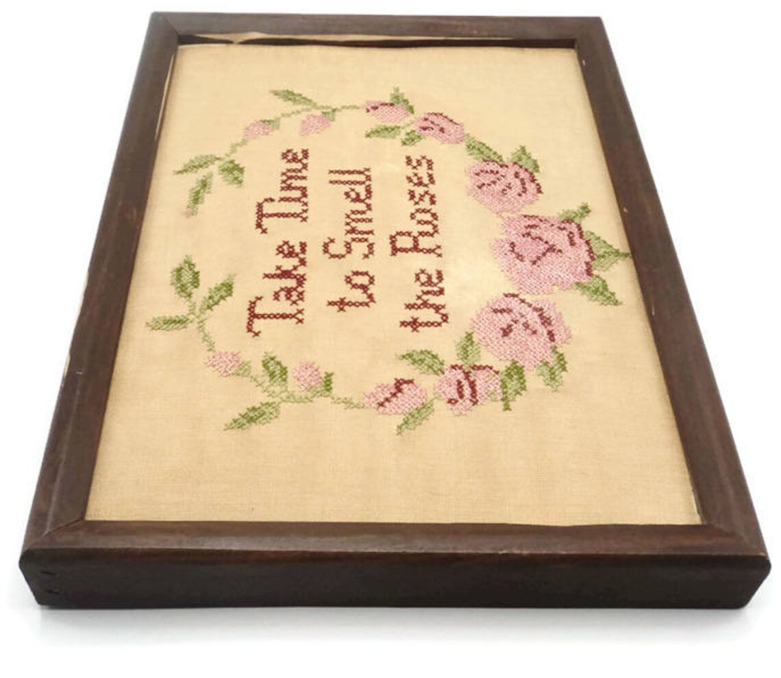 Framed Cross Stitch Rose Sampler Picture - Etsy