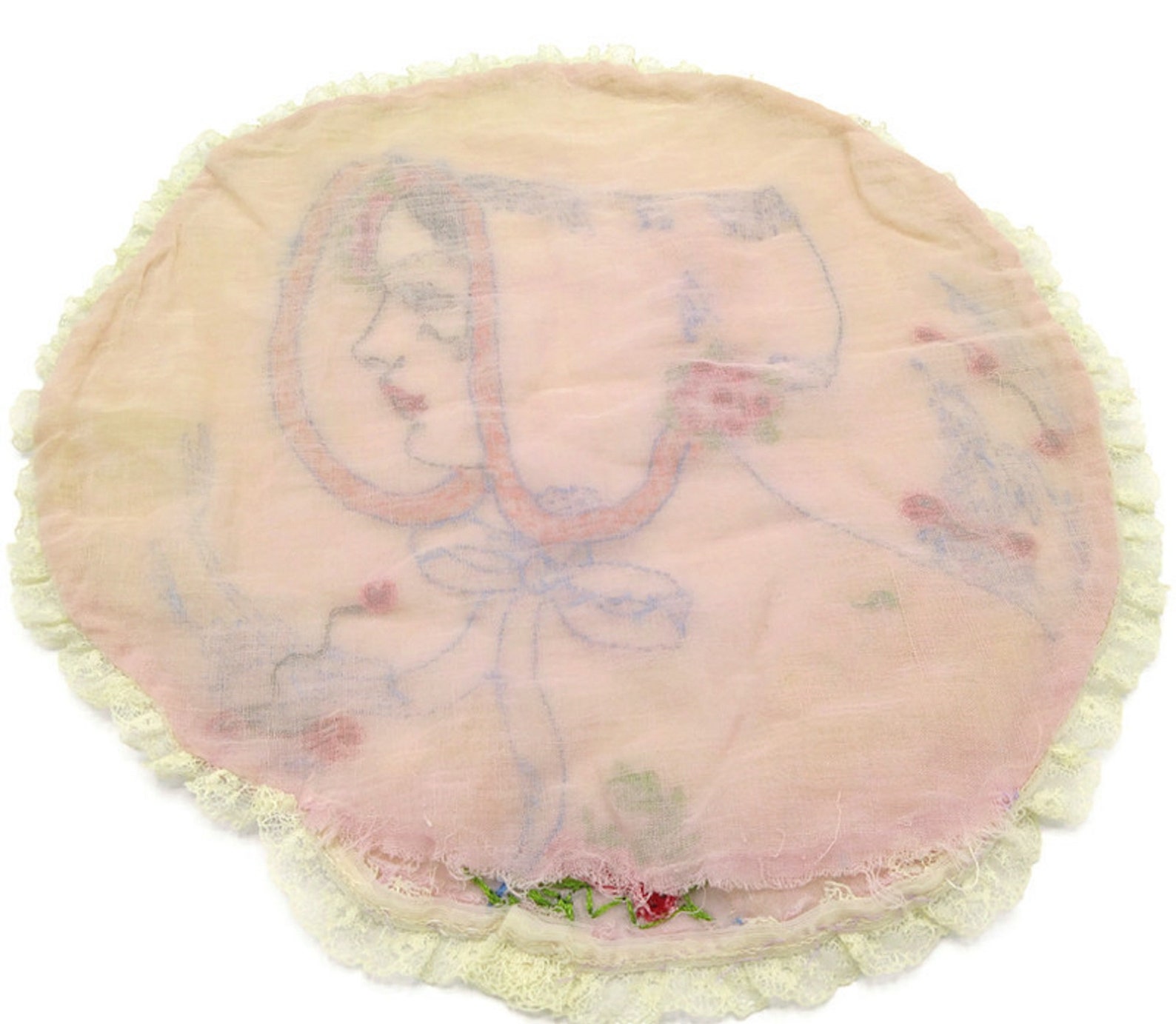 Silk Embroidered Doily Victorian Lady Early 1900's Antique | Etsy