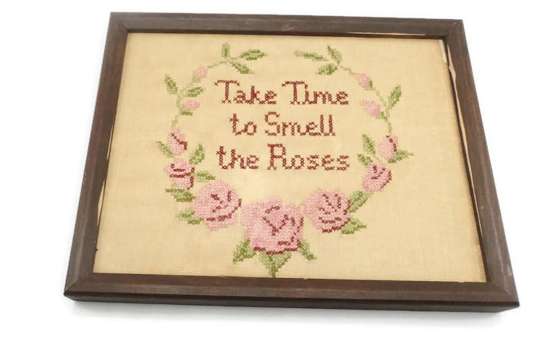 Framed Cross Stitch Rose Sampler Picture - Etsy