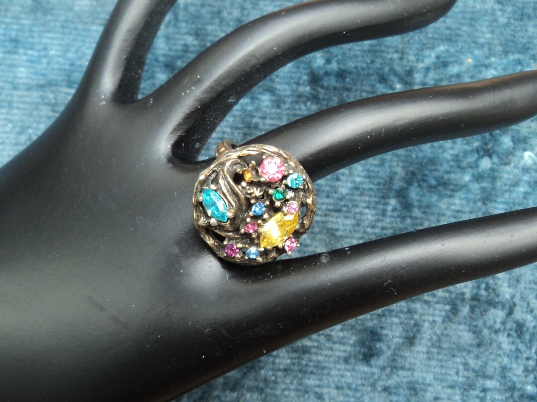 Vintage Florenza Ring Multicolored Rhinestones - Etsy
