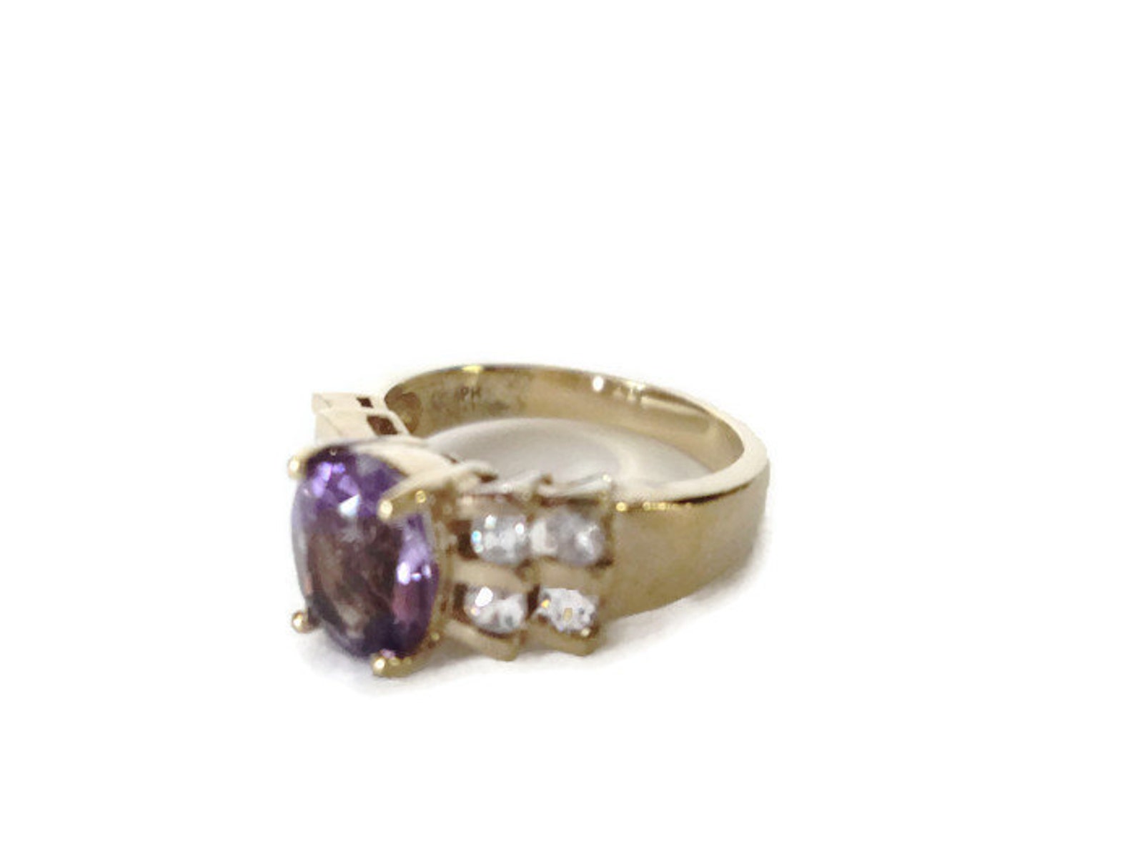 Vintage Ring Genuine Amethyst Channel Set Czs Gold Over - Etsy