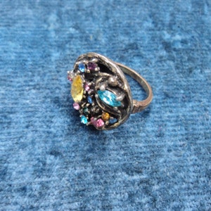 Vintage Florenza Ring Multicolored Rhinestones | Etsy