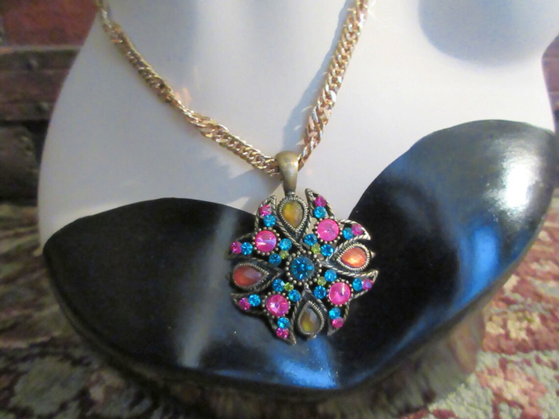 Vintage Multi Colored Rhinestone Pendant - Etsy