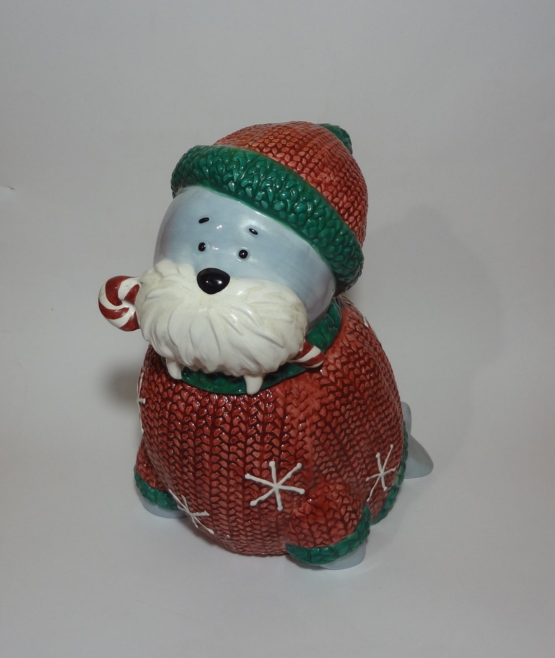 COOKIE JAR * WALRUS, St. Nicholas Square, 1999, Candy Cane and Red ...
