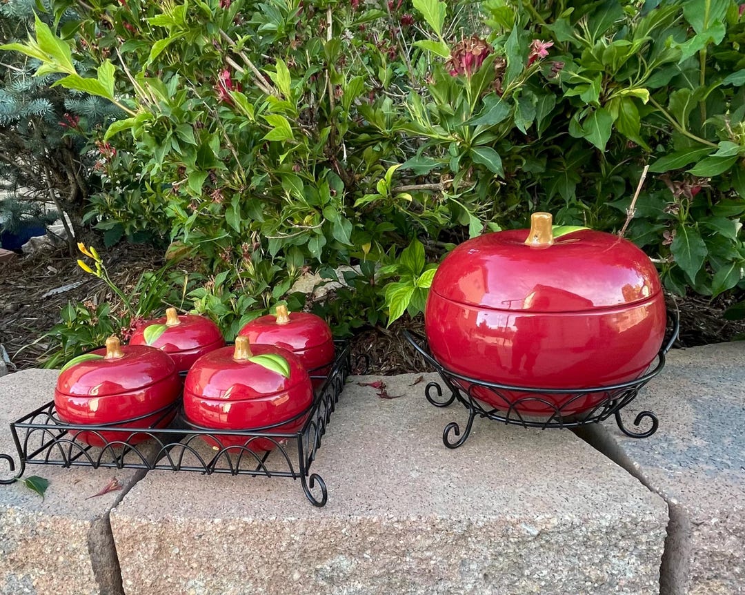 TUREEN / Soup * RED APPLE, Four Soup Bowls, Racks W Handles ...