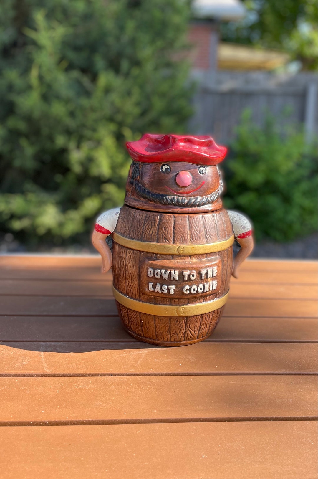 COOKIE JAR * Man in a Barrel, Vintage 70s, Down to the Last Cookie ...