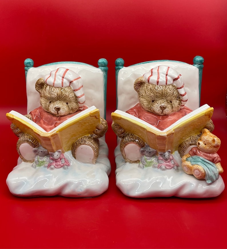 BOOKENDS ~~ Teddy Bear Storytime, Bedtime, Large Ceramic - Etsy