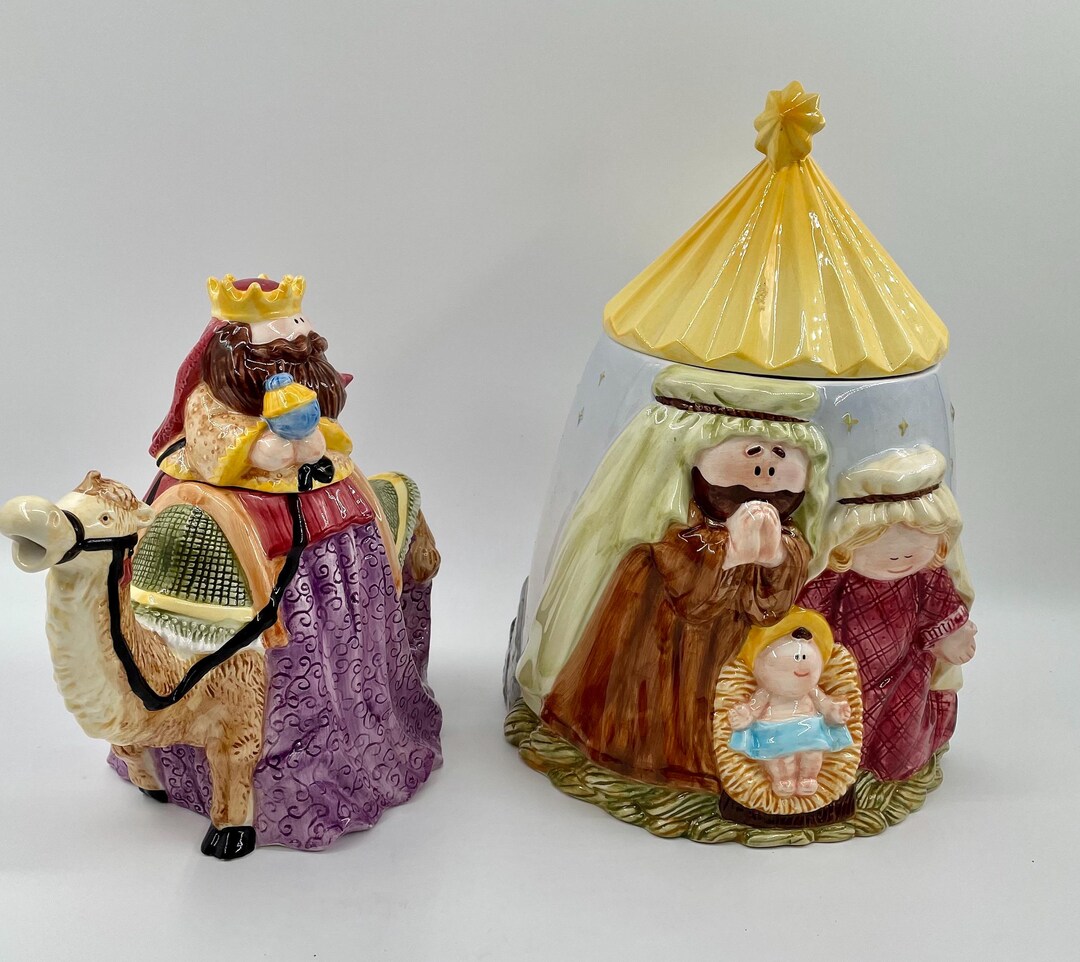 COOKIE JAR With TEAPOT ~~ Nativity Scene, Christmas, Camel Teapot ...